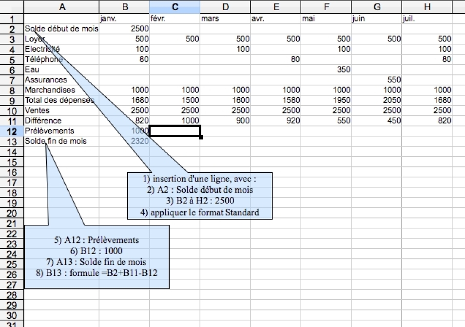 Module 3 Bureautique : Excel-Calc (Bases) - Exercice : 6 Plan de trésorerie et graphiques